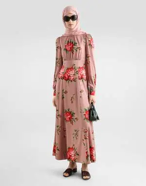 Dolce & Gabbana Rose Bouquet Print Charmeuse Long Dress