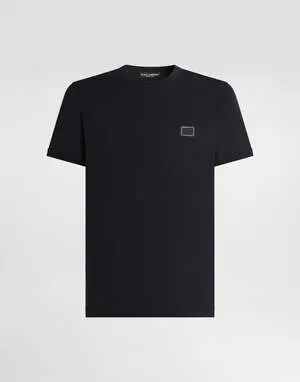 Dolce & Gabbana Cotton T-shirt With Logo Plate - Blue