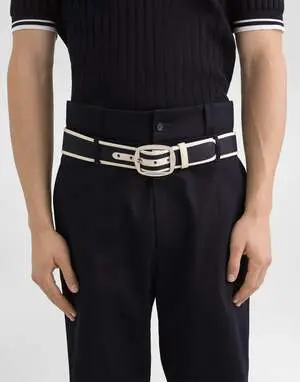 Dolce & Gabbana Logo Buckle Canvas And Calfskin Belt