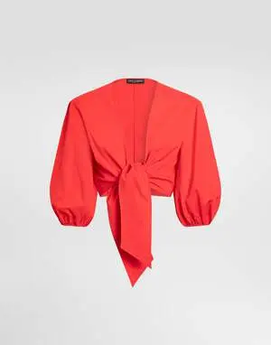 Dolce & Gabbana Cotton Poplin Top With Bow Detail