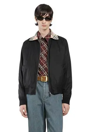 Burberry Gabardine Glenfields Harrington Jacket With Check Collar