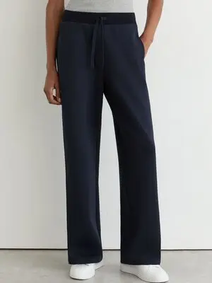 REISS Laney Premium Interlock Wide-leg Joggers - Navy
