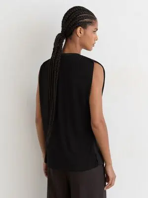 REISS Renita Silk-front Sleeveless V-neck Top - Black