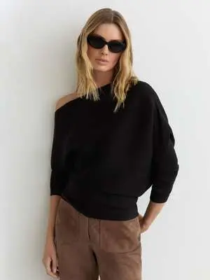 REISS Reiss Asymmetric Draped Knitted Jumper Black