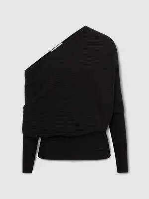 REISS Asymmetric Draped Knitted Jumper - Black