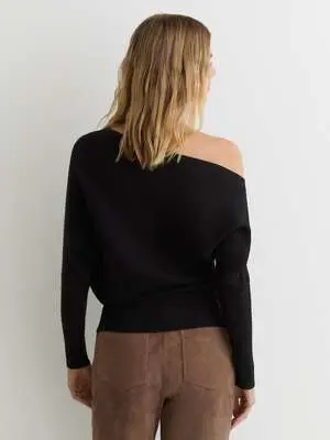 REISS Asymmetric Draped Knitted Jumper - Black