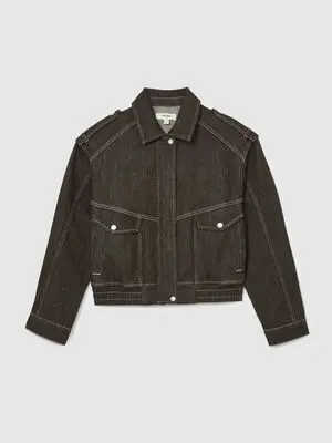 REISS Blair Petite Relaxed Denim Bomber Jacket
