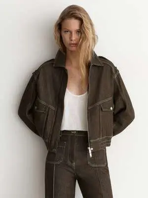 REISS Blair Petite Relaxed Denim Bomber Jacket