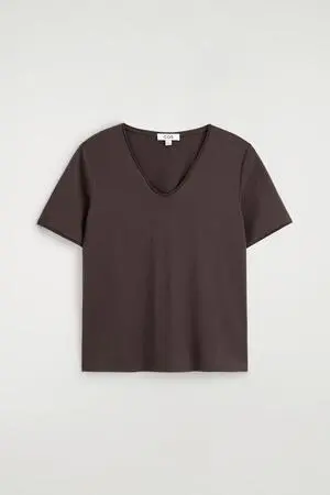 Cos U-neck Lightweight Cotton T-shirt - Brown