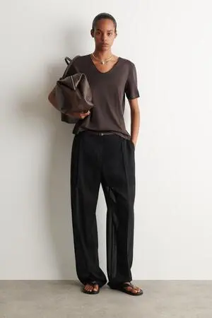 Cos U-neck Lightweight Cotton T-shirt - Brown