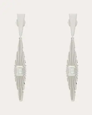 WYLD BOX Ray Of Light Medium Drop Earrings With White Topaz - Silver