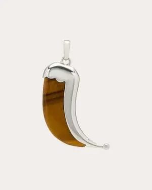 WYLD BOX Dorian Horn Pendant With Tiger's Eye And Rhodium-plated Sterling Silver - Brown