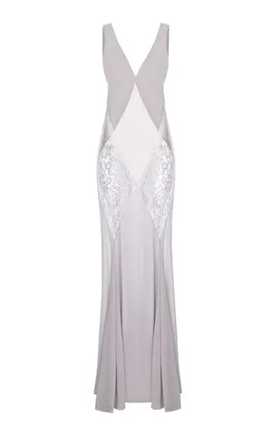 AURELIANA Alexia Silk Satin Slip Maxi Dress - Light Grey