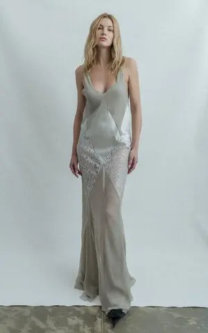 AURELIANA Alexia Silk Satin Slip Maxi Dress - Light Grey