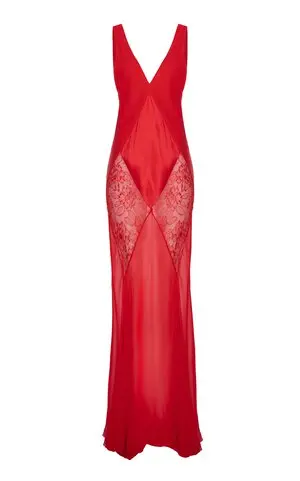 AURELIANA Alexia Silk Satin Slip Maxi Dress - Red