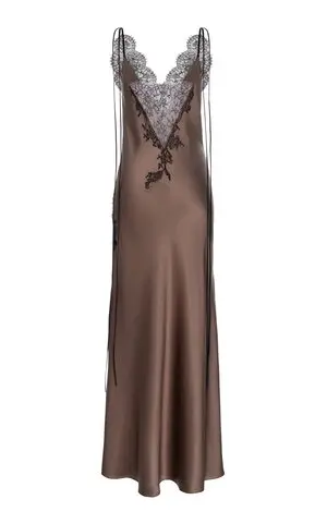 AURELIANA Chantilly Lace Embroidered Silk-blend Maxi Slip Dress