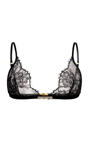 EVANGELISTA LINGERIE Clare Leavers Lace Silk-cotton Triangle Bralette - Black