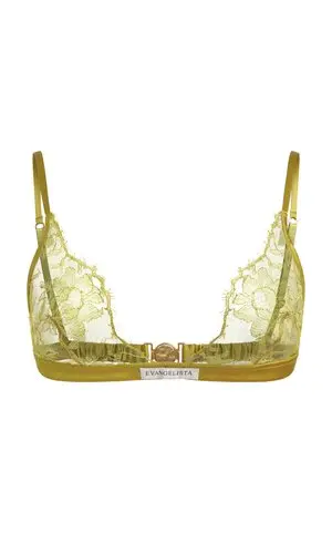 EVANGELISTA LINGERIE Clare Leavers Lace Silk-cotton Triangle Bralette - Olive
