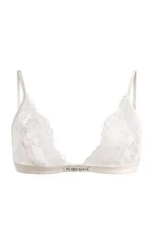 EVANGELISTA LINGERIE Clare Leavers Lace Silk-cotton Triangle Bralette - White