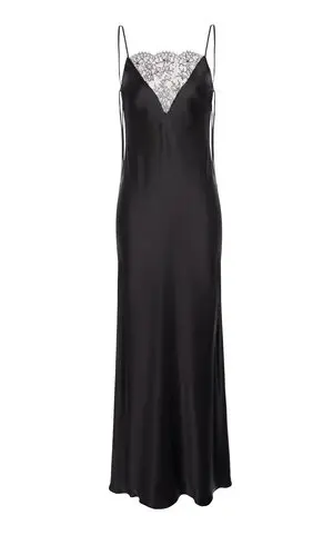 AURELIANA V-neck Lace Silk-blend Slip Maxi Dress - Black