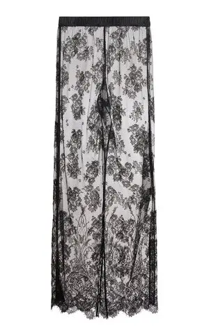 EVANGELISTA LINGERIE Catherine Cotton-blend Leavers Lace Pajama Pants - Black