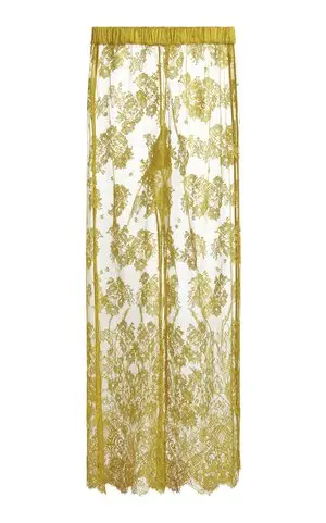 EVANGELISTA LINGERIE Catherine Cotton-blend Leavers Lace Pajama Pants - Olive