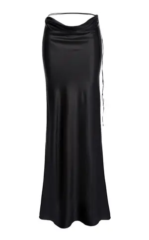 AURELIANA Draped Silk Satin Slip Skirt - Black