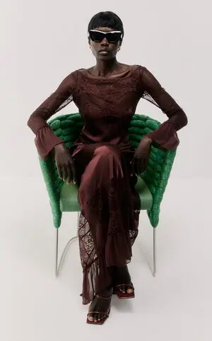SLEEPING WITH JACQUES Erica Silk Satin Lace Maxi Dress