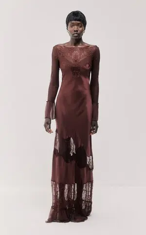 SLEEPING WITH JACQUES Erica Silk Satin Lace Maxi Dress