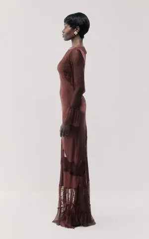SLEEPING WITH JACQUES Erica Silk Satin Lace Maxi Dress