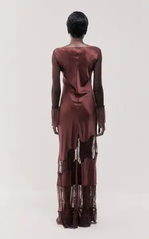 SLEEPING WITH JACQUES Erica Silk Satin Lace Maxi Dress