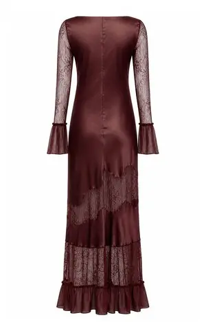 SLEEPING WITH JACQUES Erica Silk Satin Lace Maxi Dress