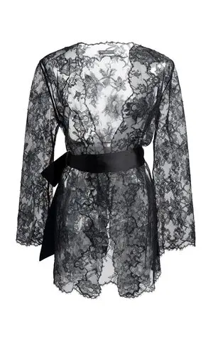 EVANGELISTA LINGERIE Mary Leavers Lace Cotton-silk Short Robe - Black