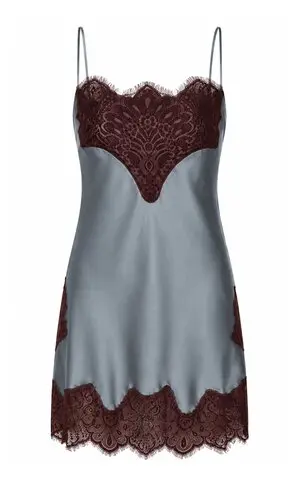 SLEEPING WITH JACQUES Nadia Silk Lace Mini Slip Dress - Blue