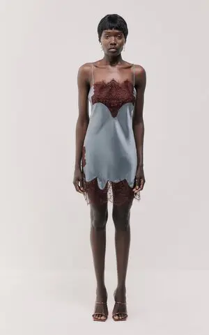 SLEEPING WITH JACQUES Nadia Silk Lace Mini Slip Dress