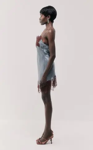 SLEEPING WITH JACQUES Nadia Silk Lace Mini Slip Dress