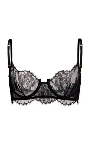 EVANGELISTA LINGERIE Agatha Wired Leavers Lace Balconette Bra - Black