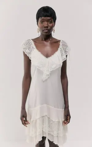 SLEEPING WITH JACQUES Annie Silk Satin Lace Mini Dress