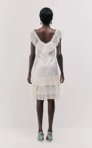 SLEEPING WITH JACQUES Annie Silk Satin Lace Mini Dress