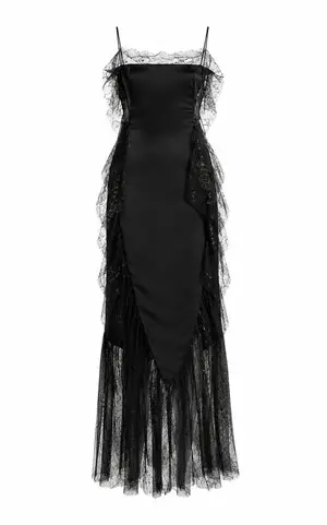 SANDRA MANSOUR Shadowplay Satin Lace Maxi Dress