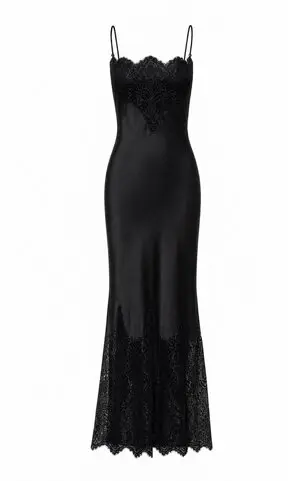 SLEEPING WITH JACQUES Nadia Silk Lace Maxi Slip Dress - Black
