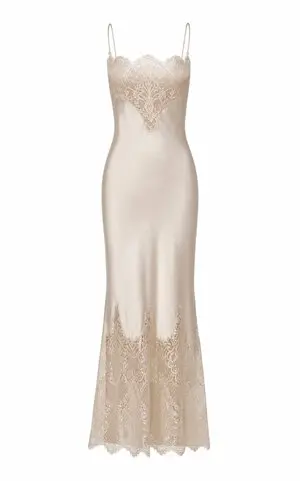 SLEEPING WITH JACQUES Nadia Silk Lace Maxi Slip Dress - Ivory