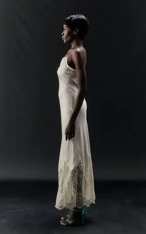 SLEEPING WITH JACQUES Nadia Silk Lace Maxi Slip Dress - Ivory