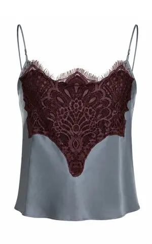 SLEEPING WITH JACQUES Nadia Silk Lace Camisole - Blue