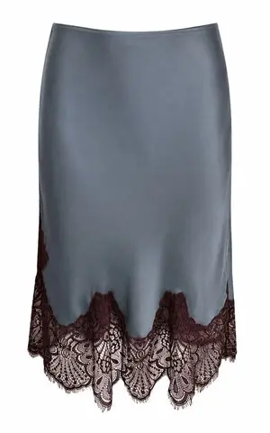SLEEPING WITH JACQUES Nadia Silk Lace Midi Skirt - Blue