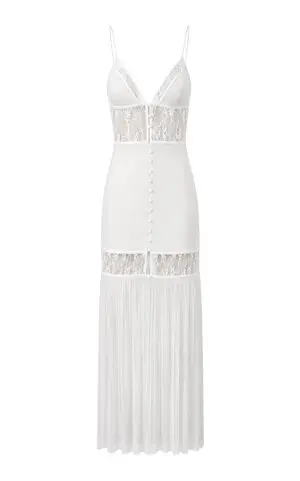 SLEEPING WITH JACQUES Kimberley Silk Georgette Lace Maxi Dress - White