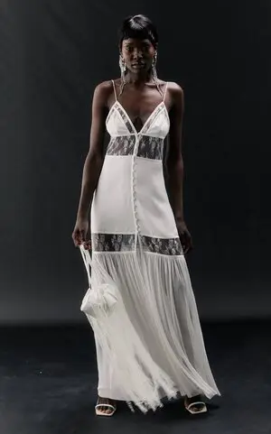 SLEEPING WITH JACQUES Kimberley Silk Georgette Lace Maxi Dress