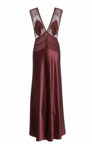 SLEEPING WITH JACQUES Pascal Silk Satin Lace Maxi Slip Dress - Brown