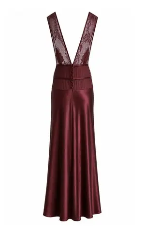 SLEEPING WITH JACQUES Pascal Silk Satin Lace Maxi Slip Dress - Brown