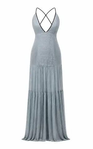 SLEEPING WITH JACQUES Gemma Pleated Silk Chiffon Maxi Dress - Blue